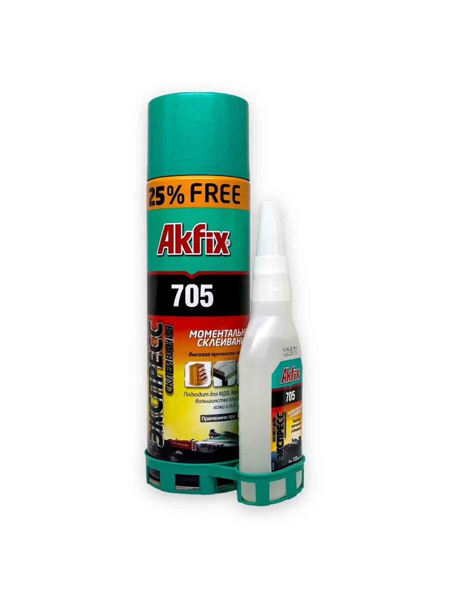 Двухкомпонентный клей Akfix 705, прозрачный, вязкий, 65г+200 мл