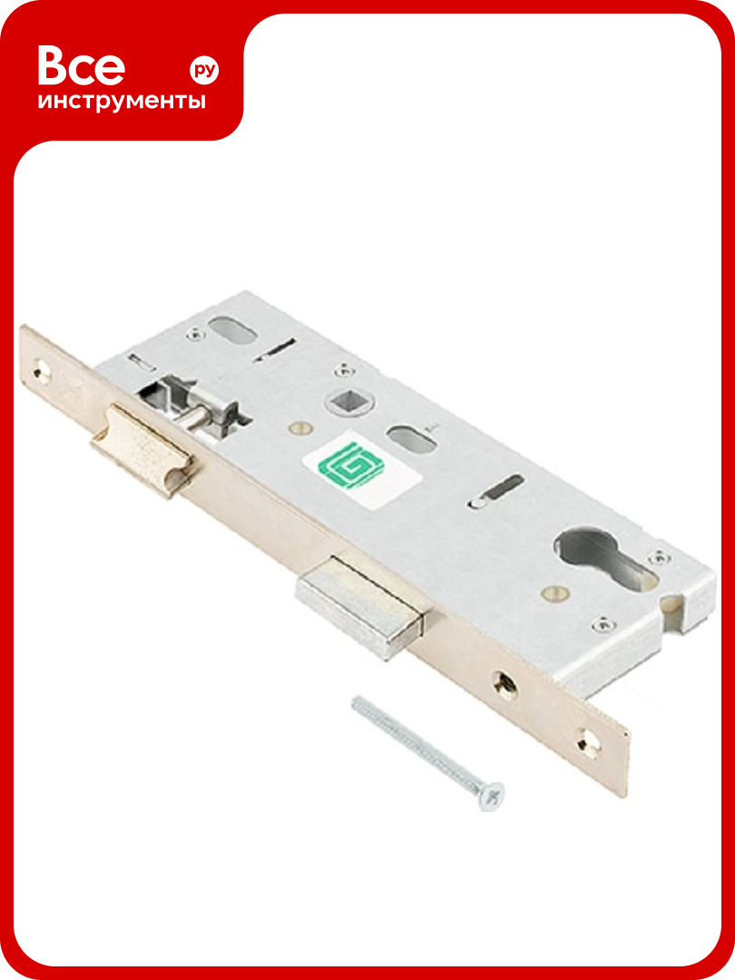 Замок врезной Гардиан Profi 45.11.24 б/ц с защелкой, лицевая планка хром, прямоугольный ригель для алюминиевых дверей