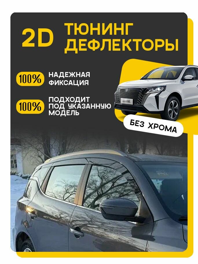 Плоские тюнинг дефлекторы для Livan X6 Pro (2023-2026) 2d дефлекторы / Ветровики на Ливан х6 pro. Комплект 6 шт.