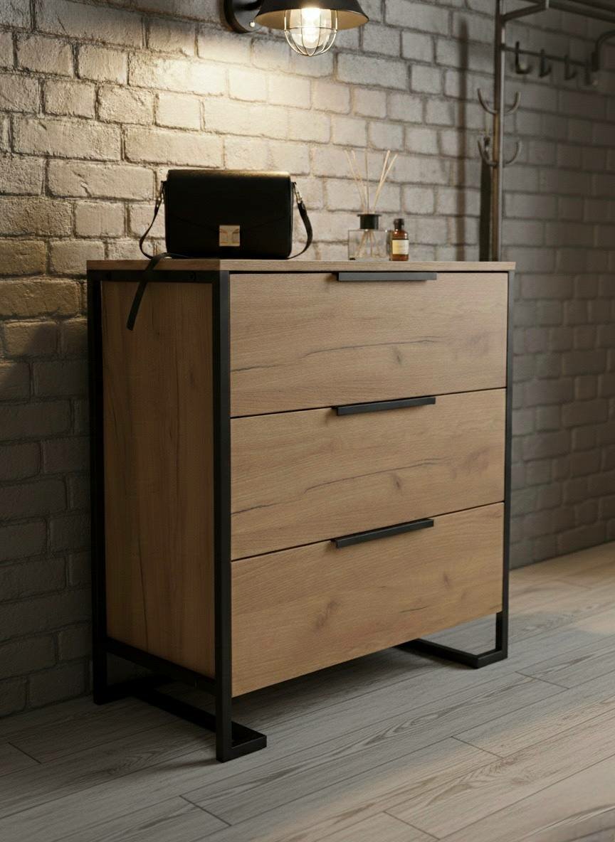 Комод для вещей с ящиками большой металлический Лофт, 800х400х170, дуб крафт золотой