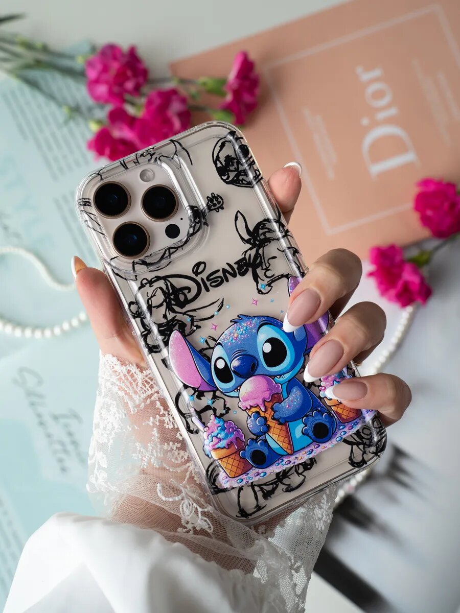 Чехол О'Кейси, для iPhone 16 Pro Max, с принтом, защита камеры, накладка, бесцветный/синий/розовый