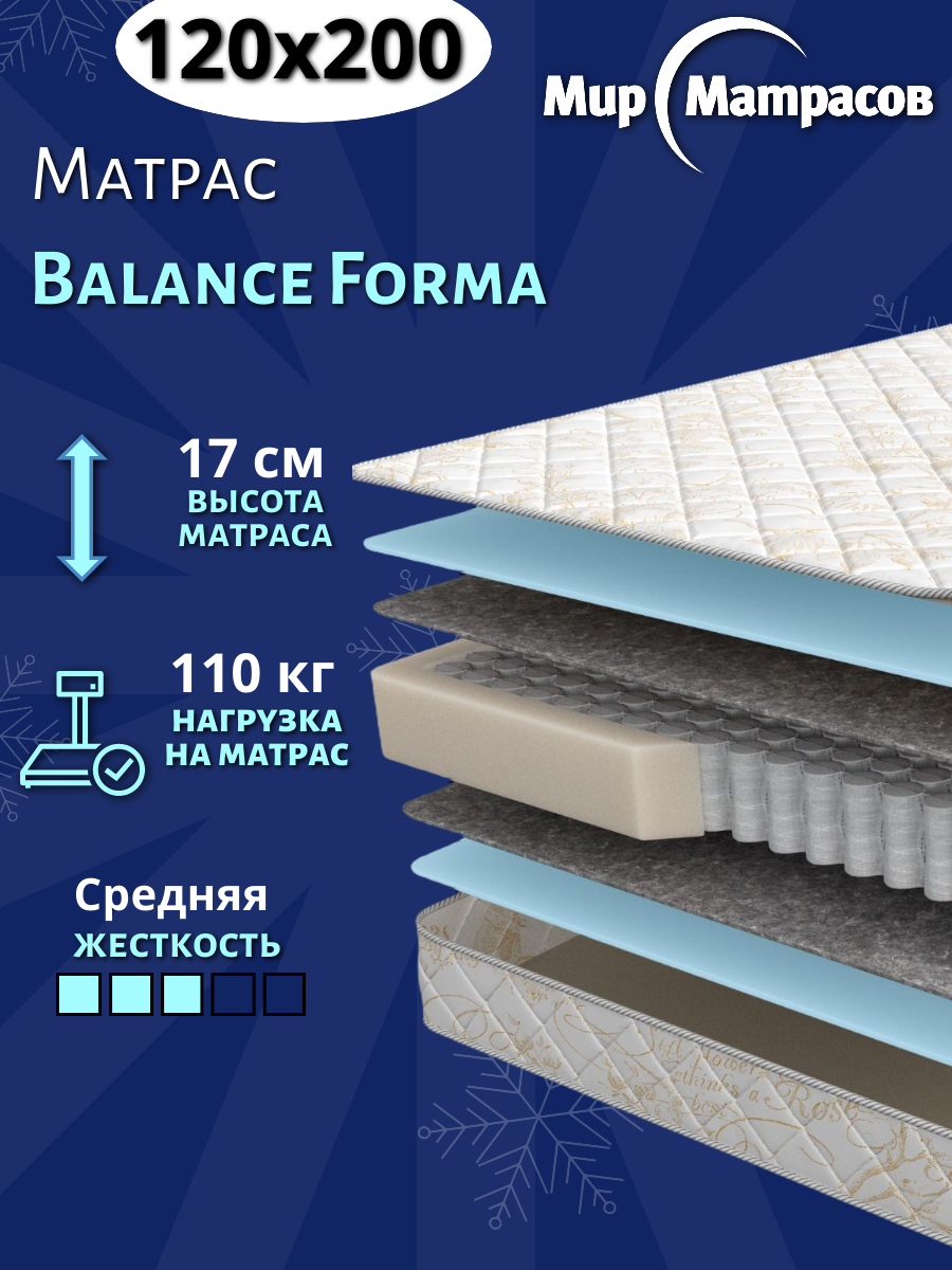 Матрас Balance Forma 120х200, пружинный, средней жёсткости, 17см