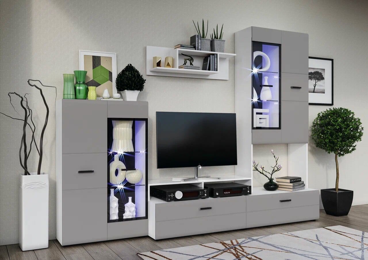 Гостиная Нэнси NEW Вариант №3 Браш текстура Грей, Белый