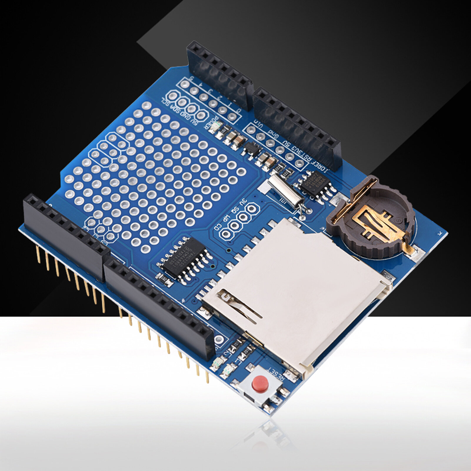 Для логирования данных Модуль сбора данных Регистратор Размер 7*5.4cm Вес 18g Поддерживает форматы FAT16 FAT32 С реальным часами RTC 3.3v регулятор Для Duemilanove Diecimila Leonardo ADK/Mega или выше Пакет включает 1 x Data Logger