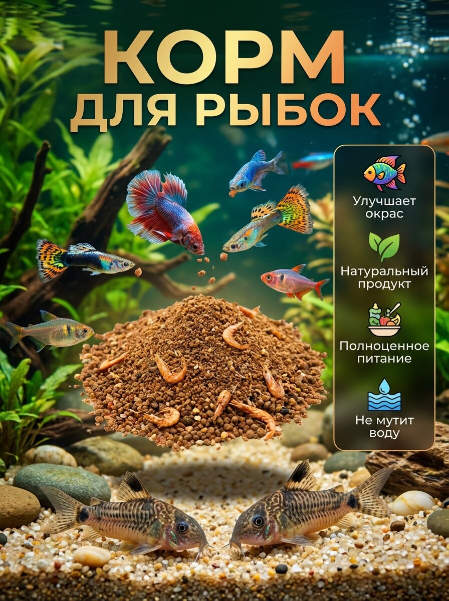 Корм для рыбок для всех пород, универсальный с витамины для улучшения окраса.