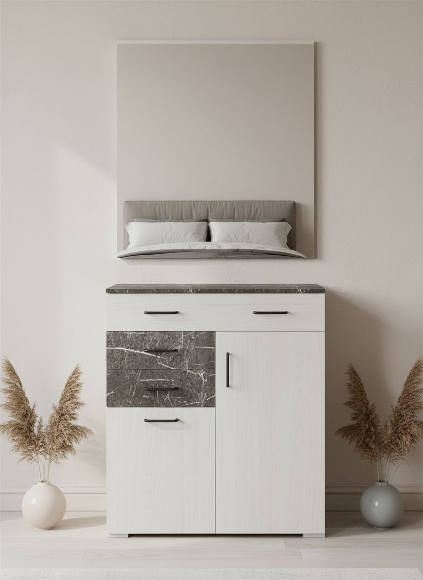 Комод ARNIKA Теана, ЛДСП/МДФ, роликовые направляющие, серый, 86 см x 100 см x 43,5 см