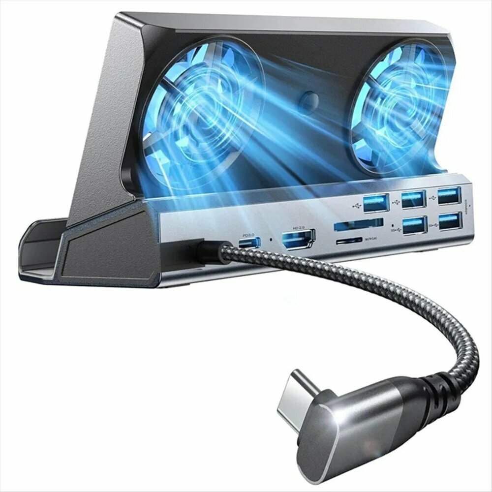 Универсальная док-станция 10 в 1 для Steam Deck OLED, ROG Ally и Legion Go, оснащенная двумя вентиляторами охлаждения.