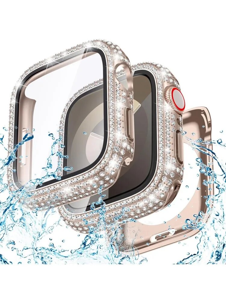 Защитный чехол бампер для Apple Watch Series 7/ 8/ 9 45 мм, с противоударными свойствами, Функция хранителя экрана, твердая оболочка, со стразами