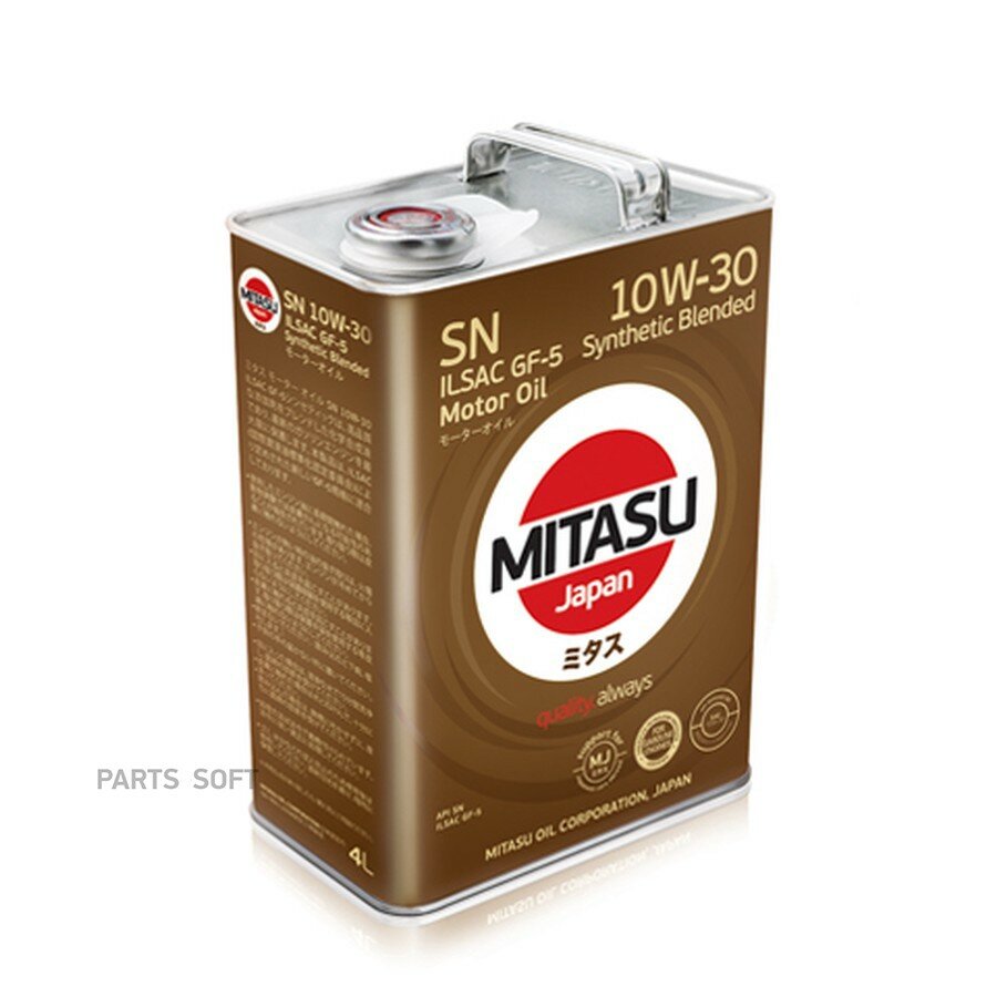 MITASU 10W30 4L масло моторное MOTOR OIL SN/SP \ API SN/SP, ILSAC GF-6A, полусинт от официального дистрибьютора, MITASU, артикул MJ1214