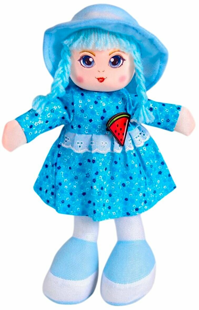 Мягкая интерьерная кукла "Эмми" в панаме, детская текстильная игрушка-кукла для девочки, мягконабивная куколка с брошью, высота 30 см, подарок на праздник или день рождения
