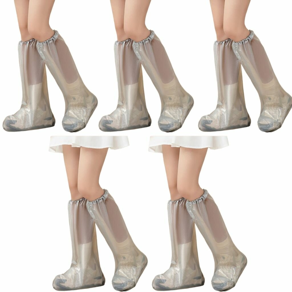 5 пар одноразовых дождевиков, водонепроницаемых и нескользящих бахил с высокими трубками-Бахилы для взрослых ярко-серые 5 пар