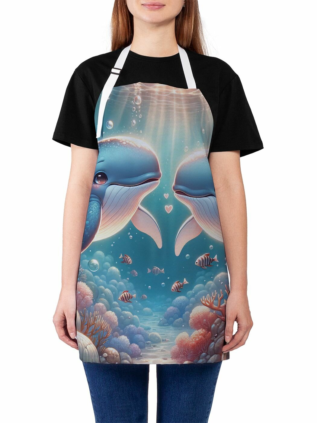 Фартук для кухни тканевый "Детские киты" / водоотталкивающий, универсальный размер , JoyArty