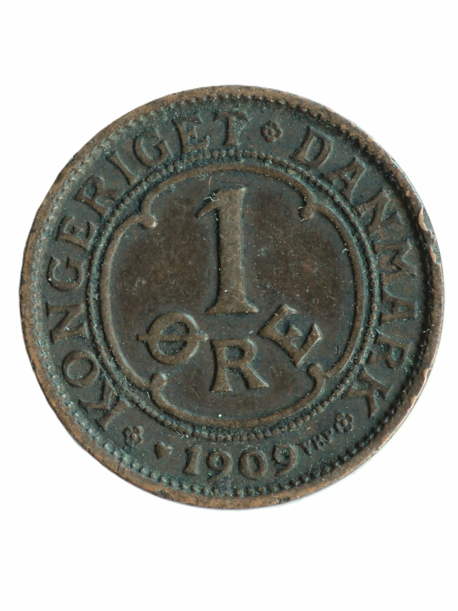 Подлинная монета Дания 1 эре 1909 год Фредерик VIII