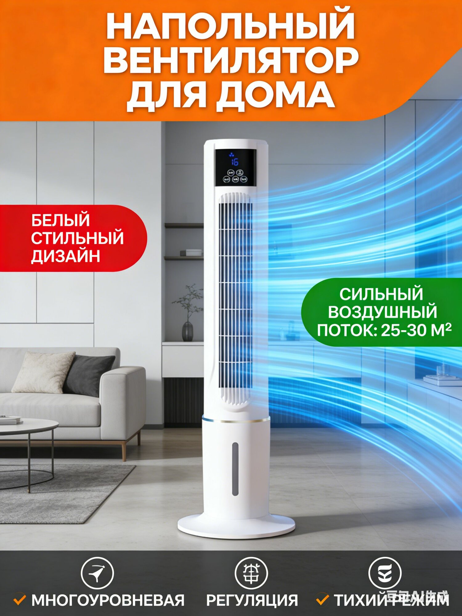 Напольный вентилятор B3015928423642EABFB4620710509A80, белый