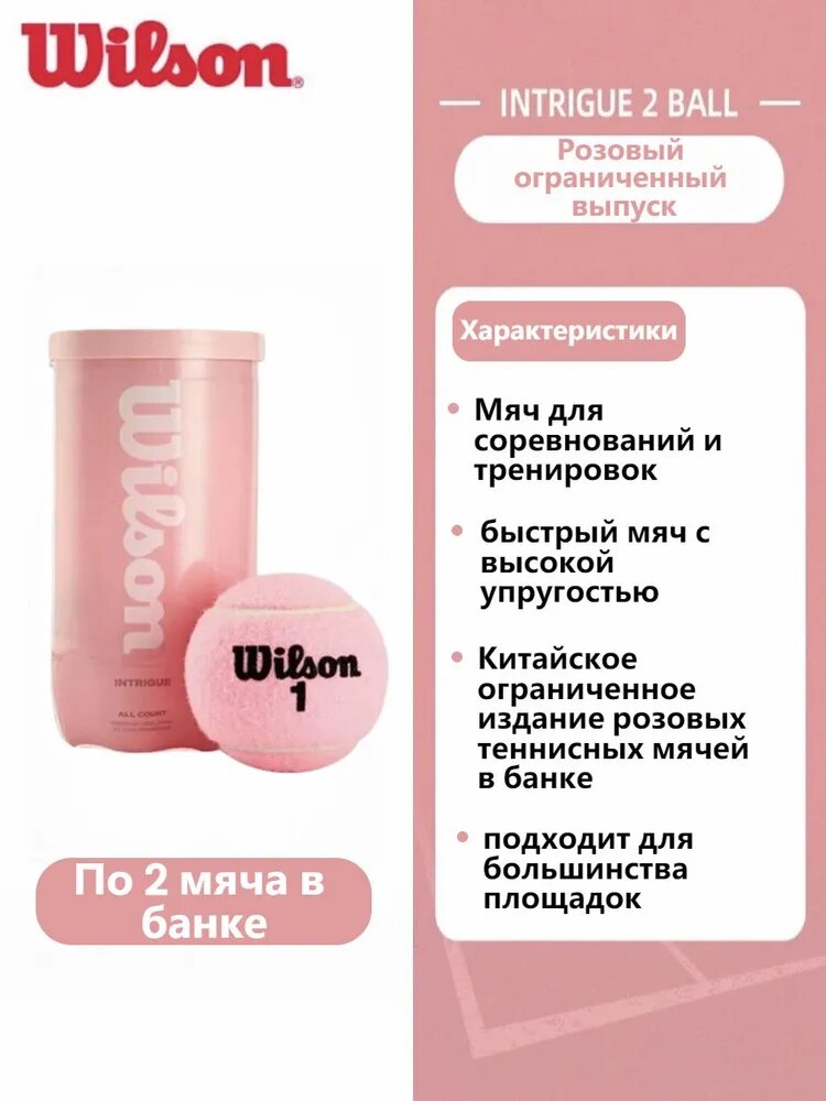 Wilson Розовые теннисные мячи набор из 2 штук | Прочные высокоэластичные | Для тренировки и отдыха
