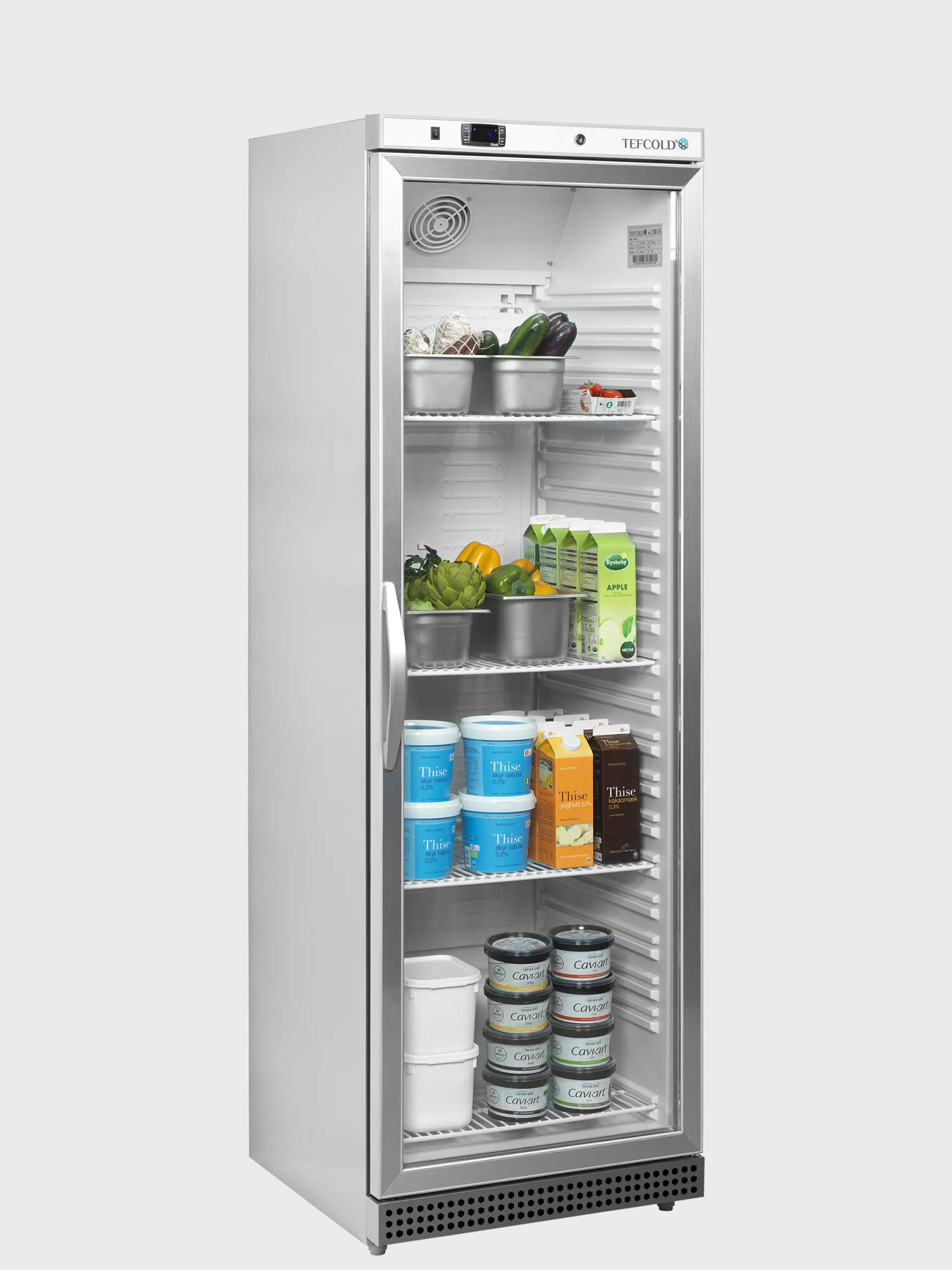 Холодильный шкаф TEFCOLD UR400SG со стеклом, 350 л, витрина холодильная, нержавеющая сталь