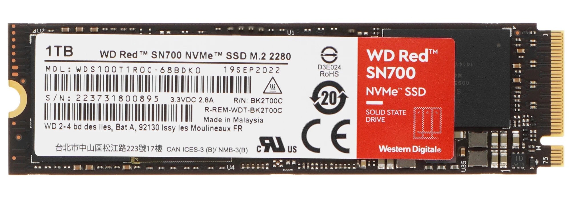 Твердотельный накопитель SSD M.2 2280 1TB WDC RED WDS100T1R0C