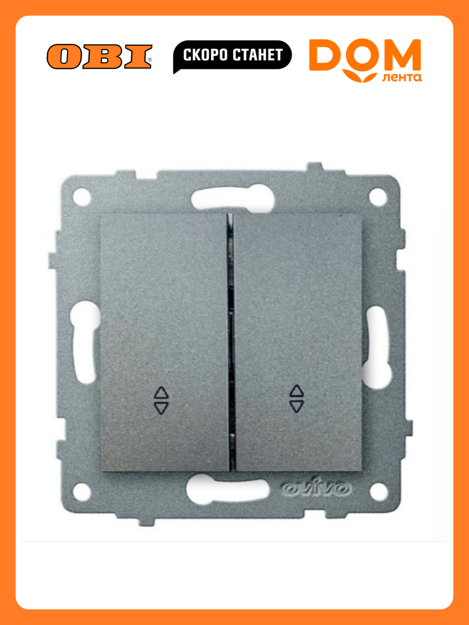 Переключатель OVIVO, двухклавишный, встраиваемый, дымчатый, серый, IP20