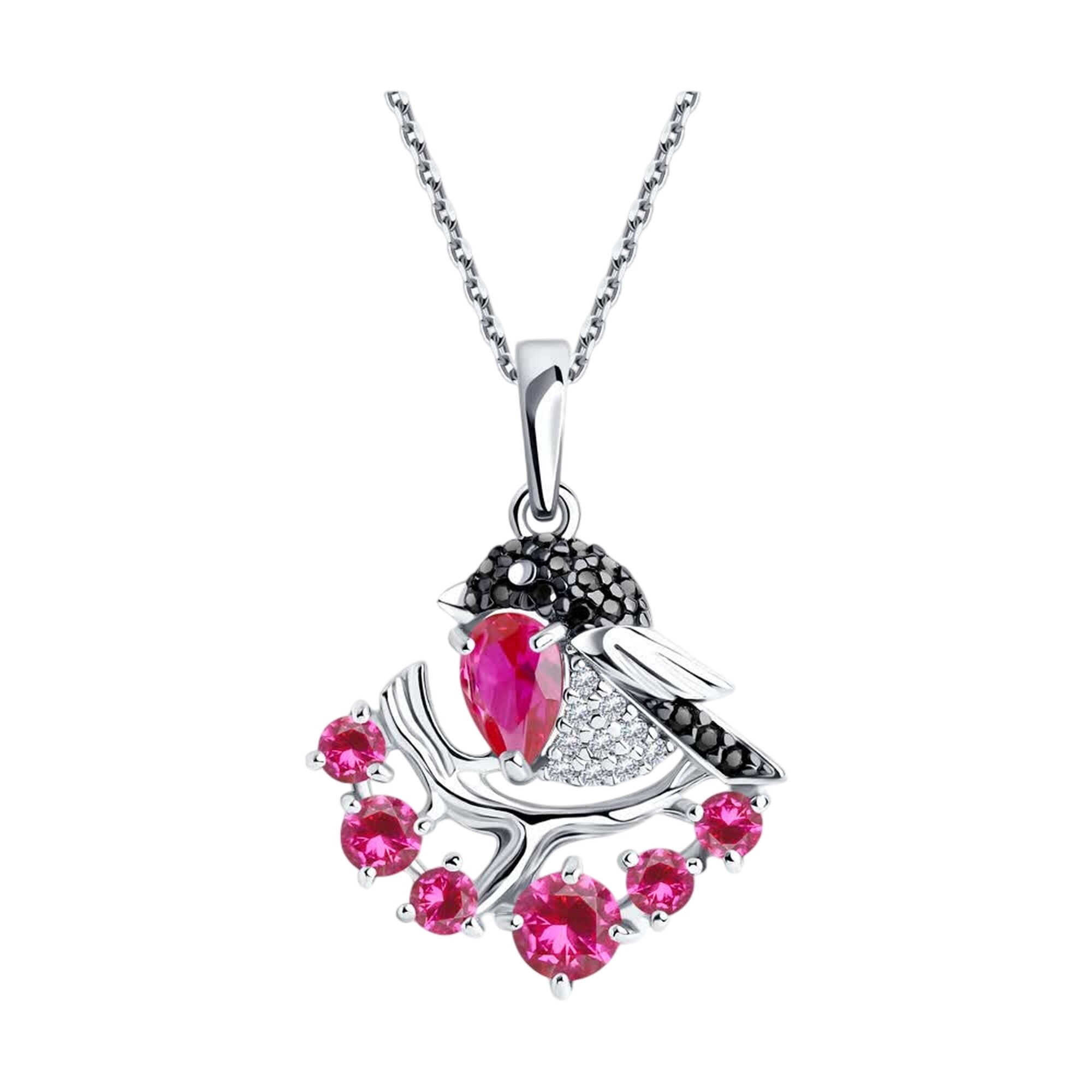 Подвеска, серебро, 925 проба, родирование, фианит, корунд