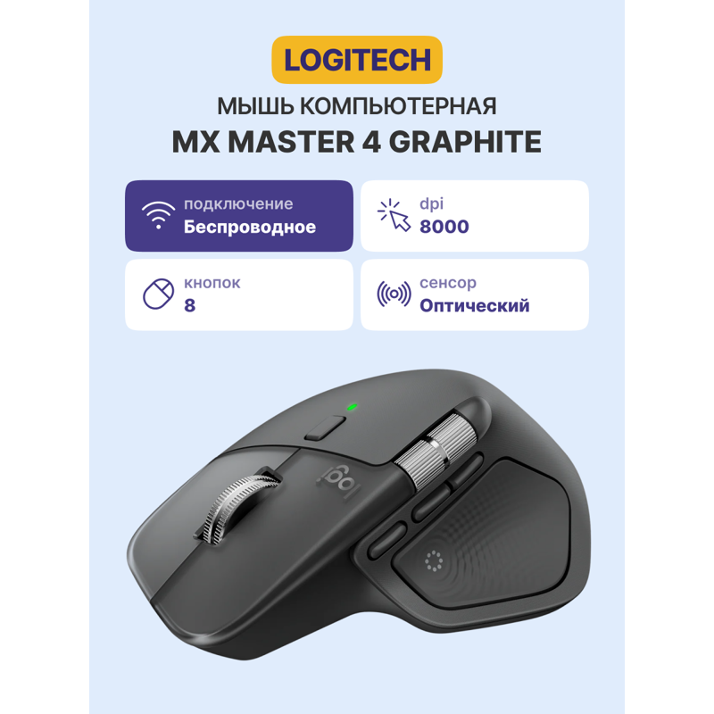 Мышь/ LOGITECH MX Master 4 Bluetooth GRAPHITE 910-007562