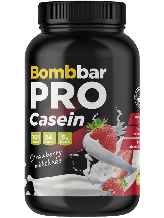 Казеиновый протеин BombBar Pro Casein 900 г, Клубничный милкшейк