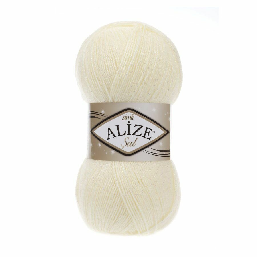 Пряжа для вязания Шал Симли Ализе (Sal Simli Alize) 001 - кремовый (2мотка по 460м)