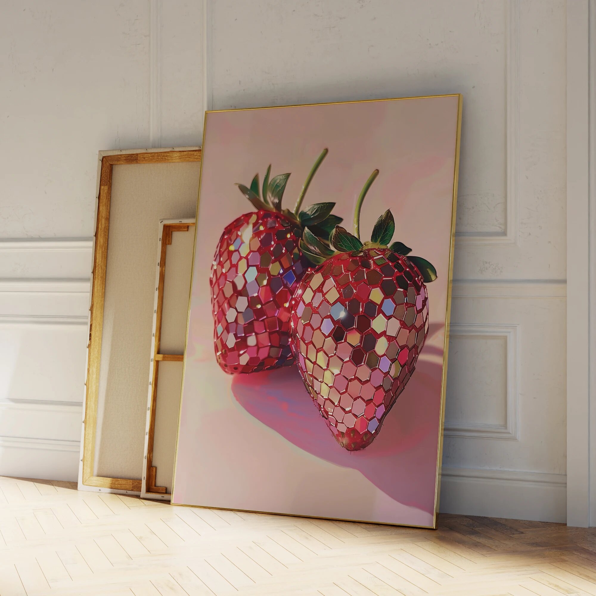 Дискотека, клубника, розово-красная, настенная картина на холсте 40x50cm No Frame