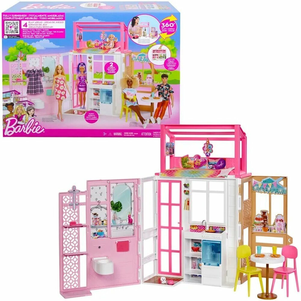 Портативный игровой набор и кукла для дома Барби