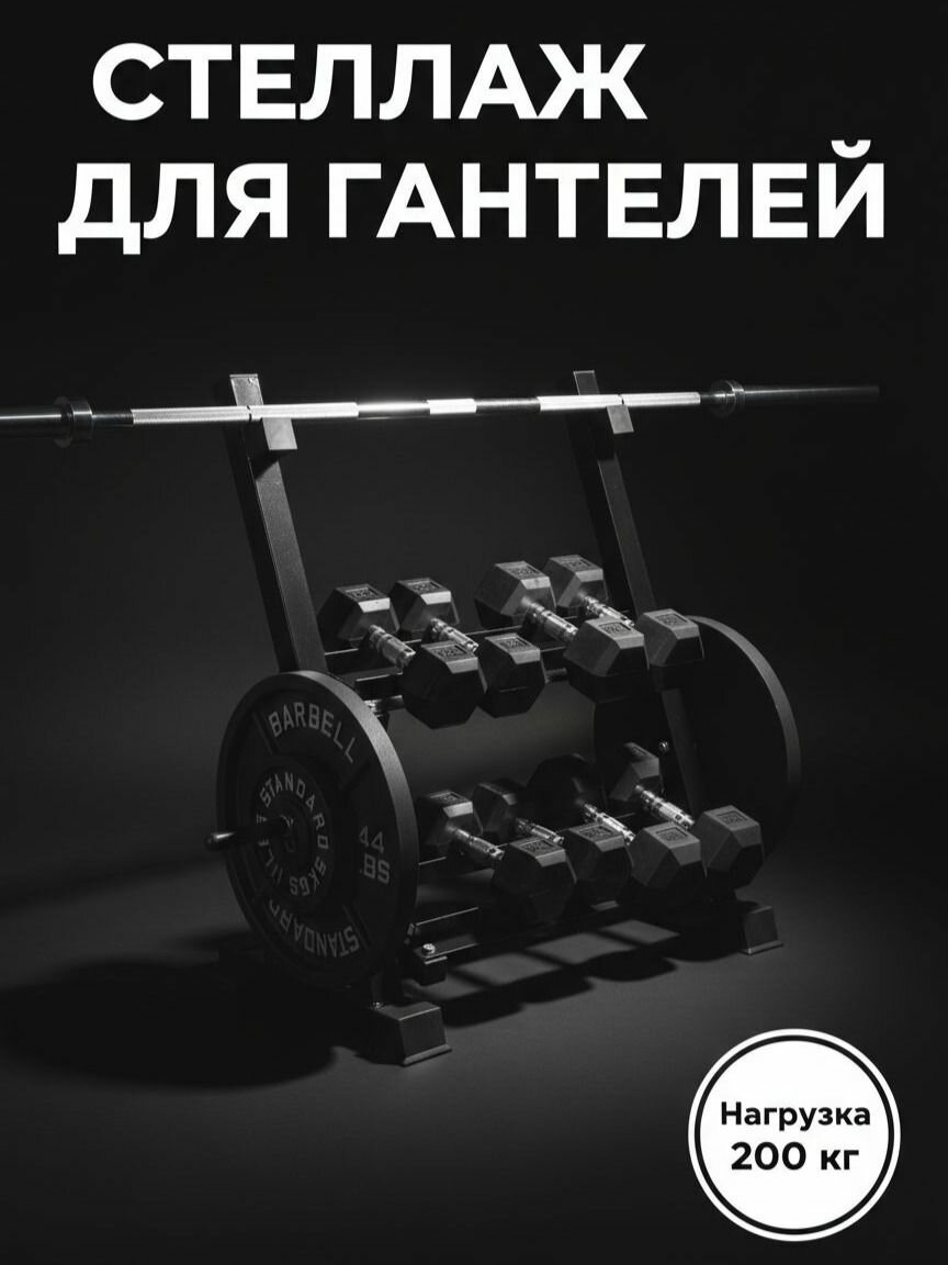Стойка для гантелей напольная, стеллаж для спортзала с нагрузкой 200 кг