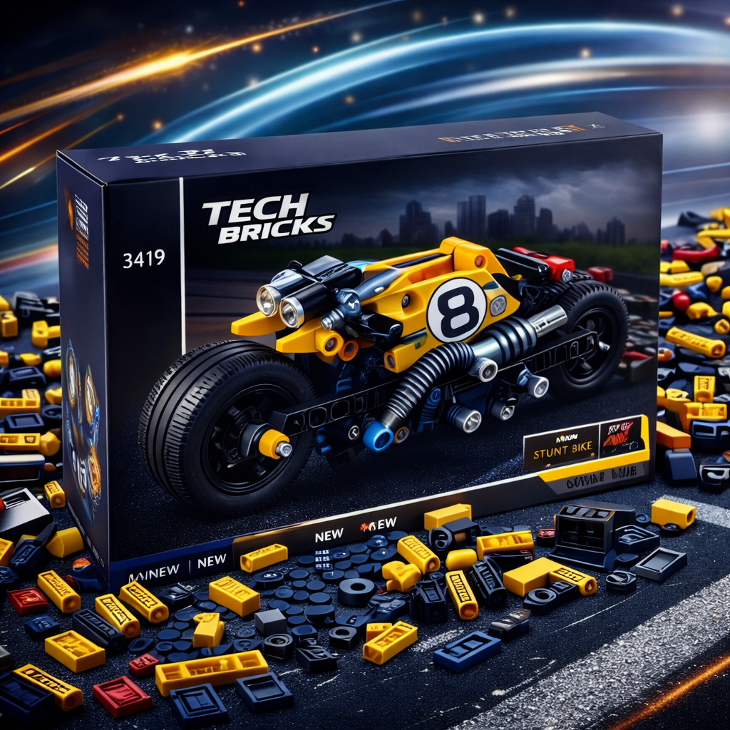 Конструктор Technic "Мотоцикл для трюков", желтый, 140 деталей, для детей и взрослых