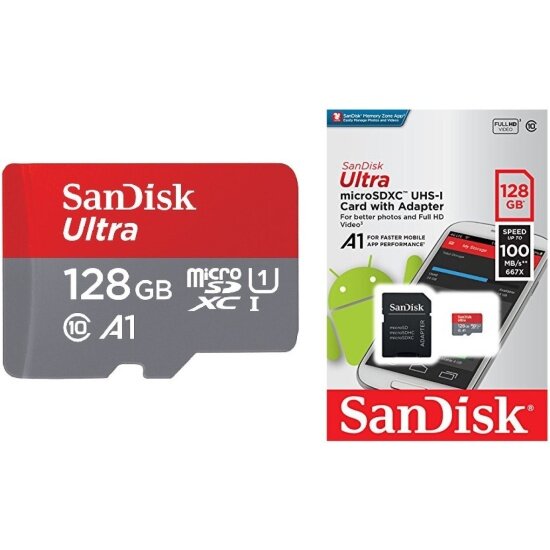 Карта памяти Sandisk microSDXC 128Gb Ultra UHS-I A1 + ADP (100/10 MB/s)