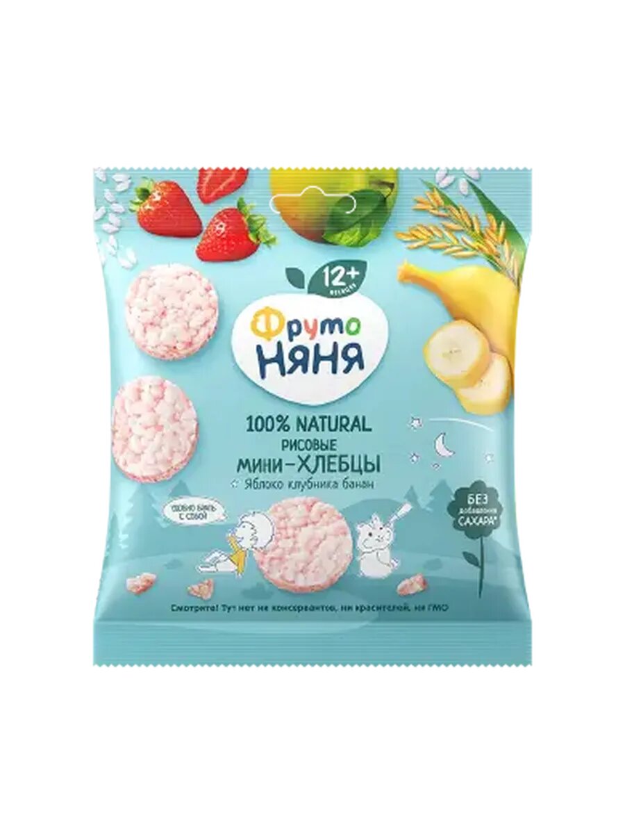 ФрутоНяня Мини-хлебцы рисовые с пребиотиком яблоко/клубника/