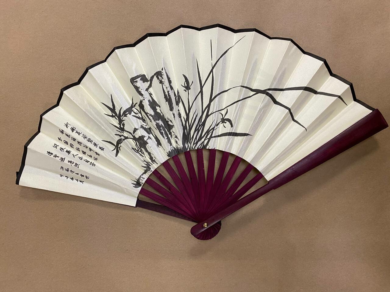 Веер интерьерный "Сакура" 42x26см, дерево/ткань, двусторонний, цвет белый/коричневый/чёрный