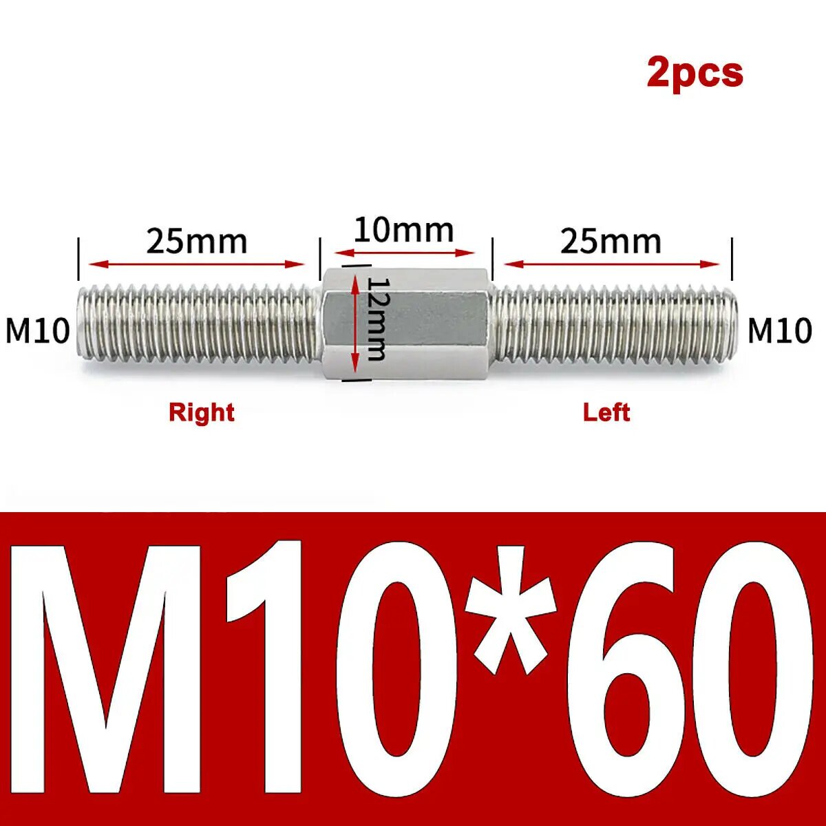 Болты-стержни GooBetter М10 нержавеющая сталь M10x60mm-2pcs