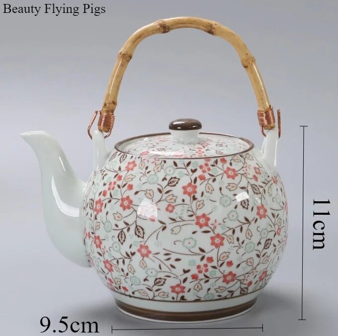 Чайник керамический с бамбуковой ручкой, цвет B, 11 см