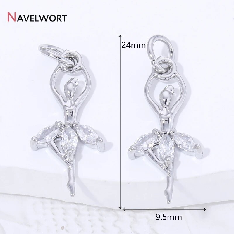 Подвеска балерина NAVELWORT, серебряная, Rhodium plated, 24x9.5 мм