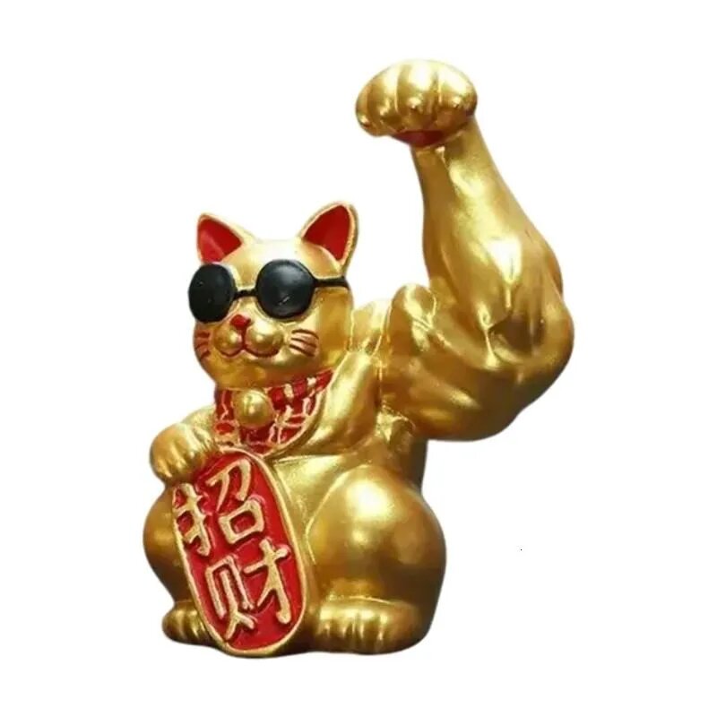 Скульптура счастливых котиков из смолы с мускулистыми руками, - Ушел Богатым