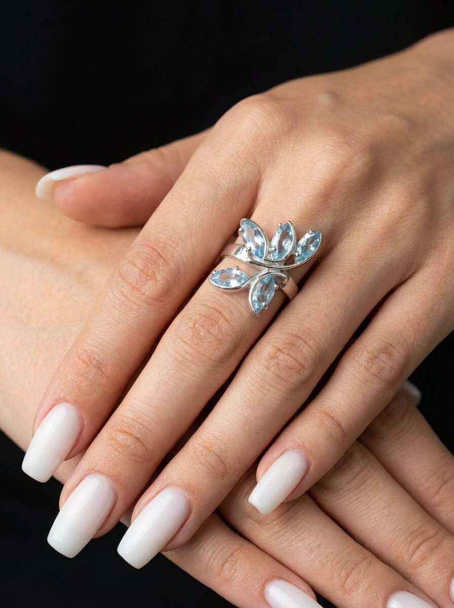 Кольцо на фалангу, серебро, 925 проба, родирование, топаз