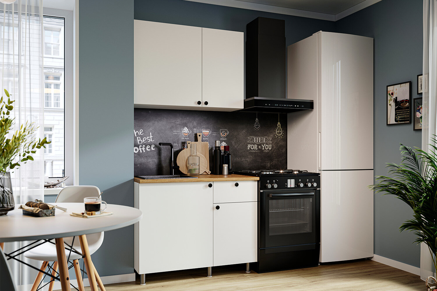 Кухонный гарнитур Hoff Ева 100.2х207.6х60 см, цвет каркаса белый шагрень, фасада белый шагрень