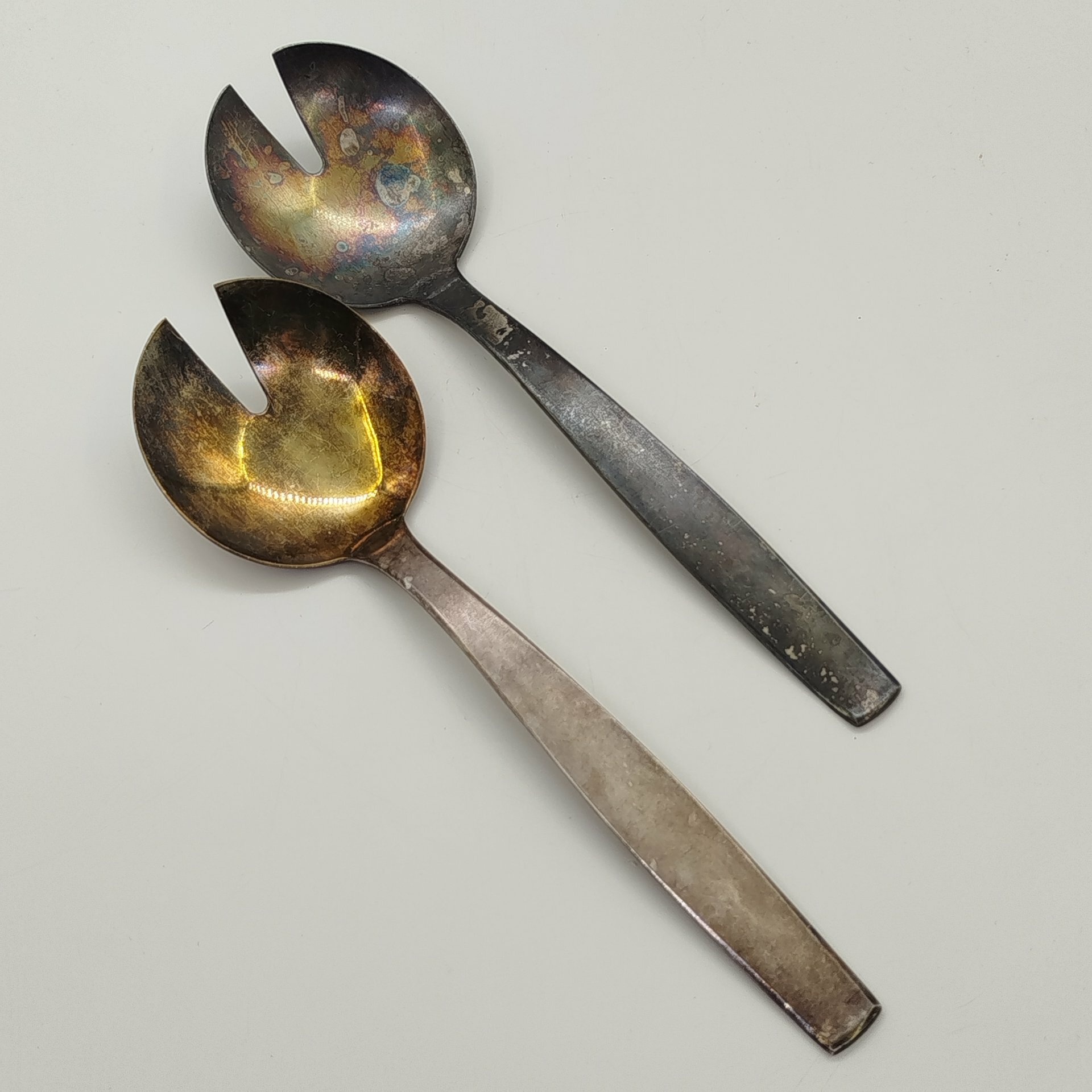 Пара салатных ложек, мельхиор (медь-никель), золочение
