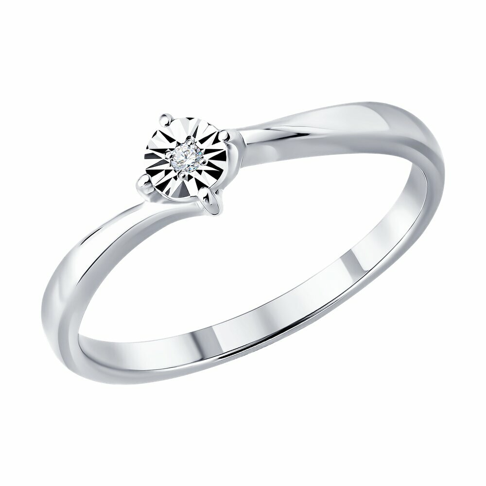 Кольцо, серебро, 925 проба, родирование, бриллиант