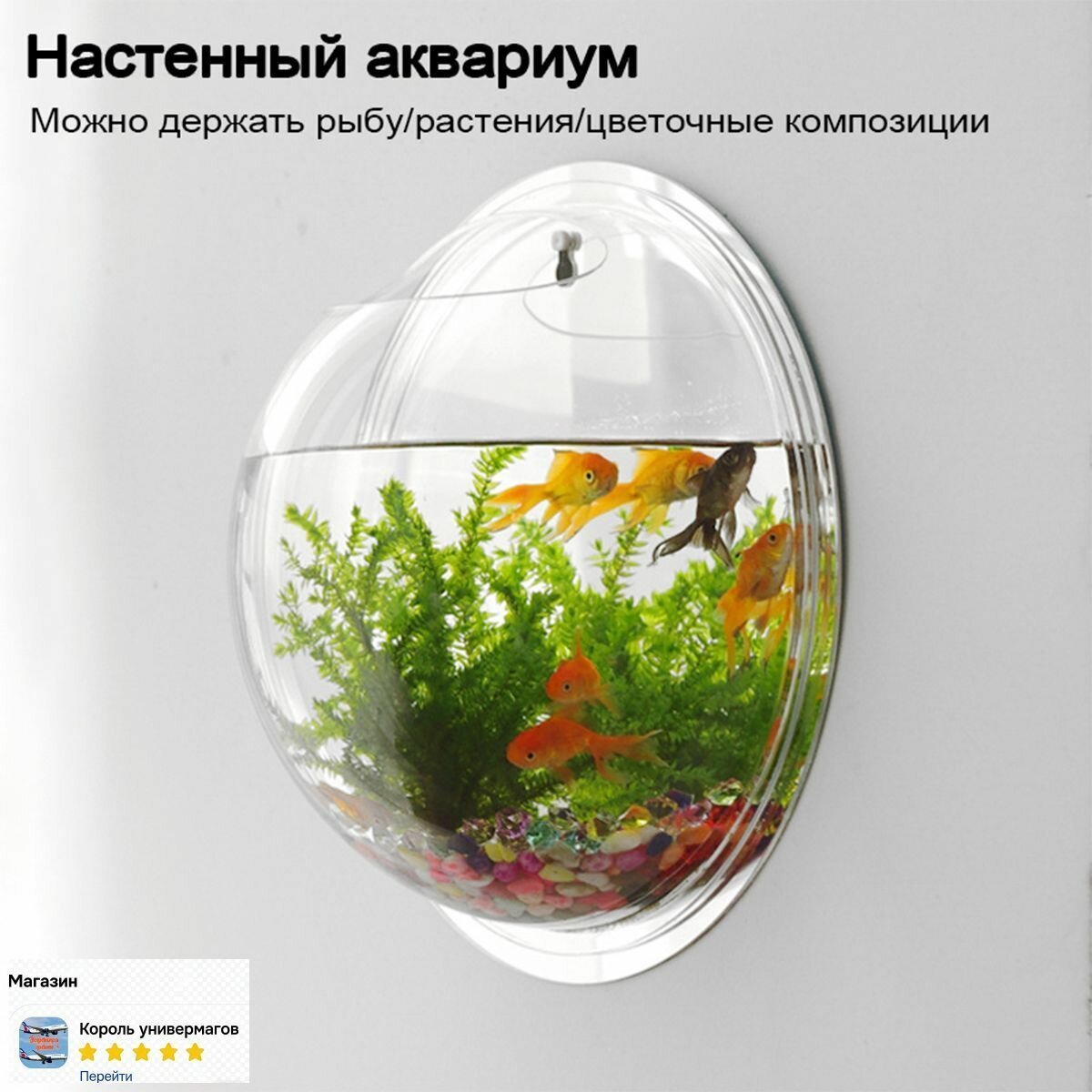 Украшение для стен настенный экологический декоративный аквариум рыб (23*23 см) -зеркальная поверхность