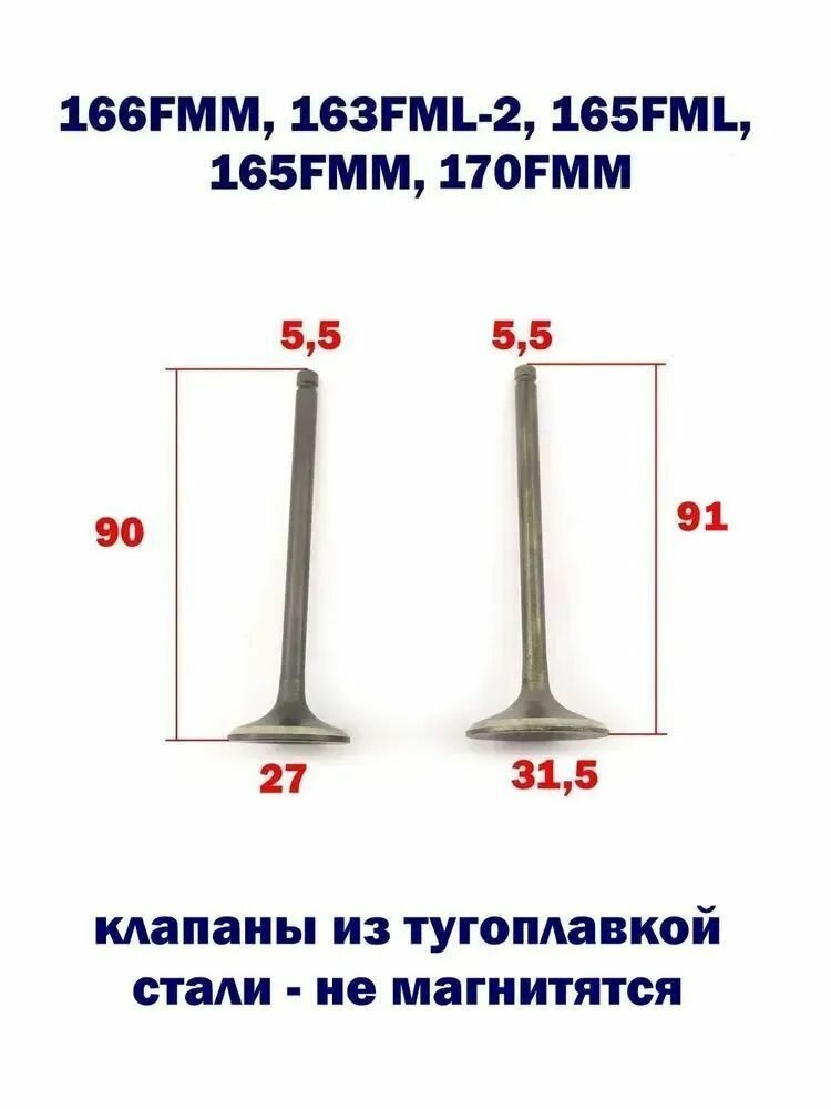 Клапаны CB200-250 для цепной ГРМ - 166FMM, 163FML-2, 165FML, 165FMM, 170FMM