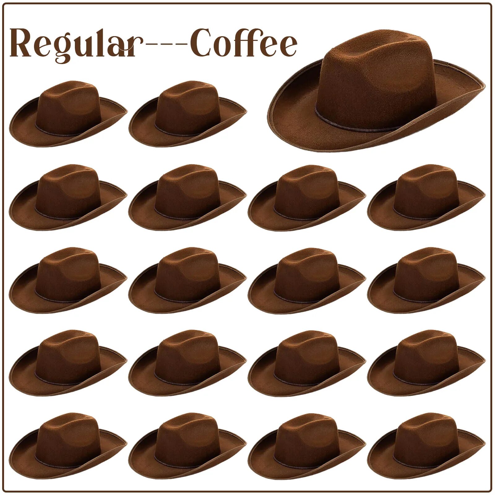 Коричневая фетровая ковбойская шляпа, Coffee, 8 шт