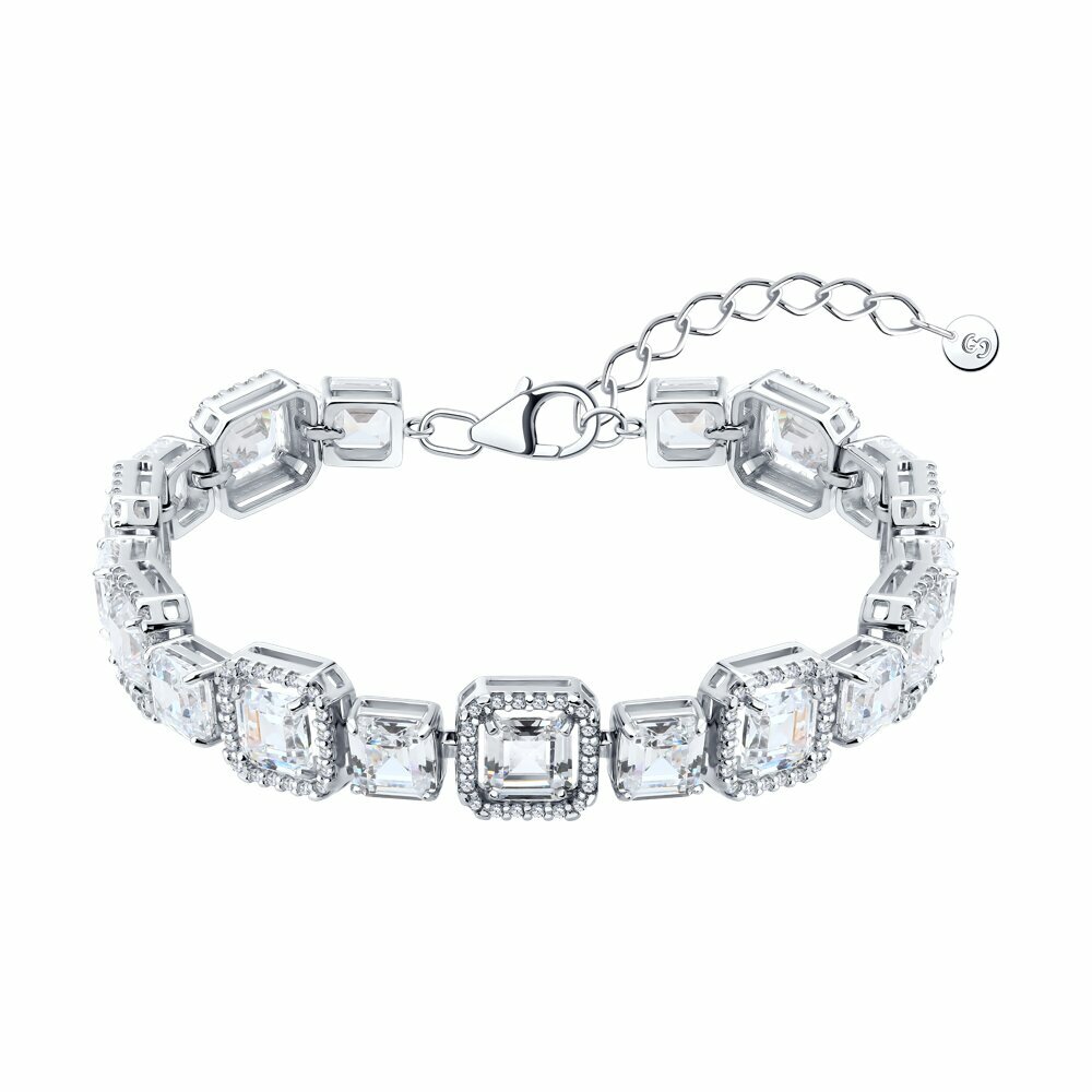 Браслет, серебро, 925 проба, родирование, фианит