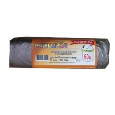 Мешки для мусора КНР объем 60 л, в рулоне 30 шт, плотность 11 мкм, черные, прочные, полиэтиленовые