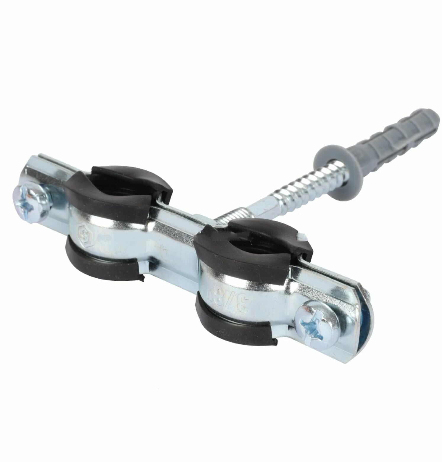 SAC-0020-200038 Двойной хомут для труб, комплект: хомут+шпилька шуруп +дюбель пластиковый 3/8 (15-19)