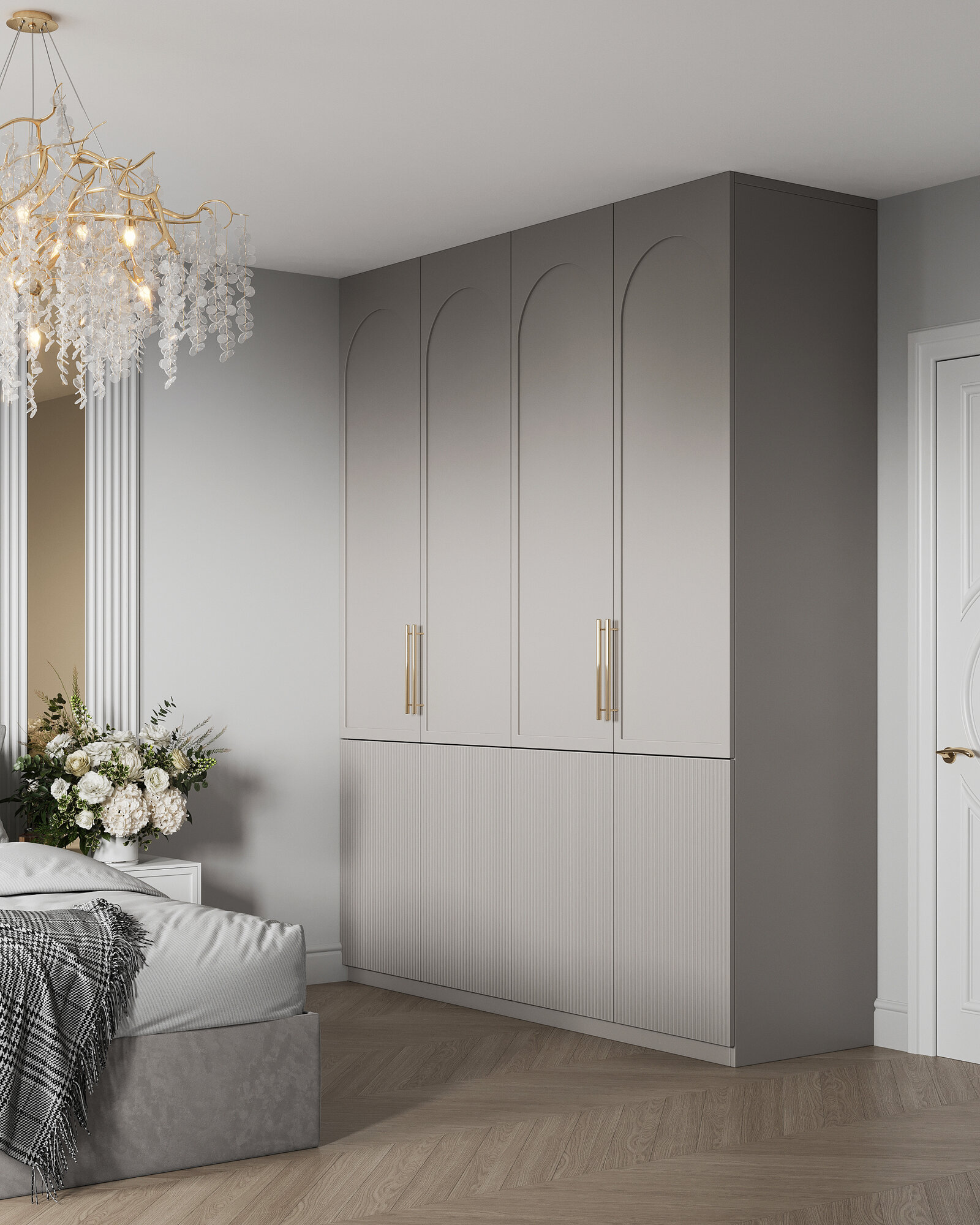 Шкаф IRINA MEBEL Мия, для спальни, МДФ, распашной, современный, с ручками