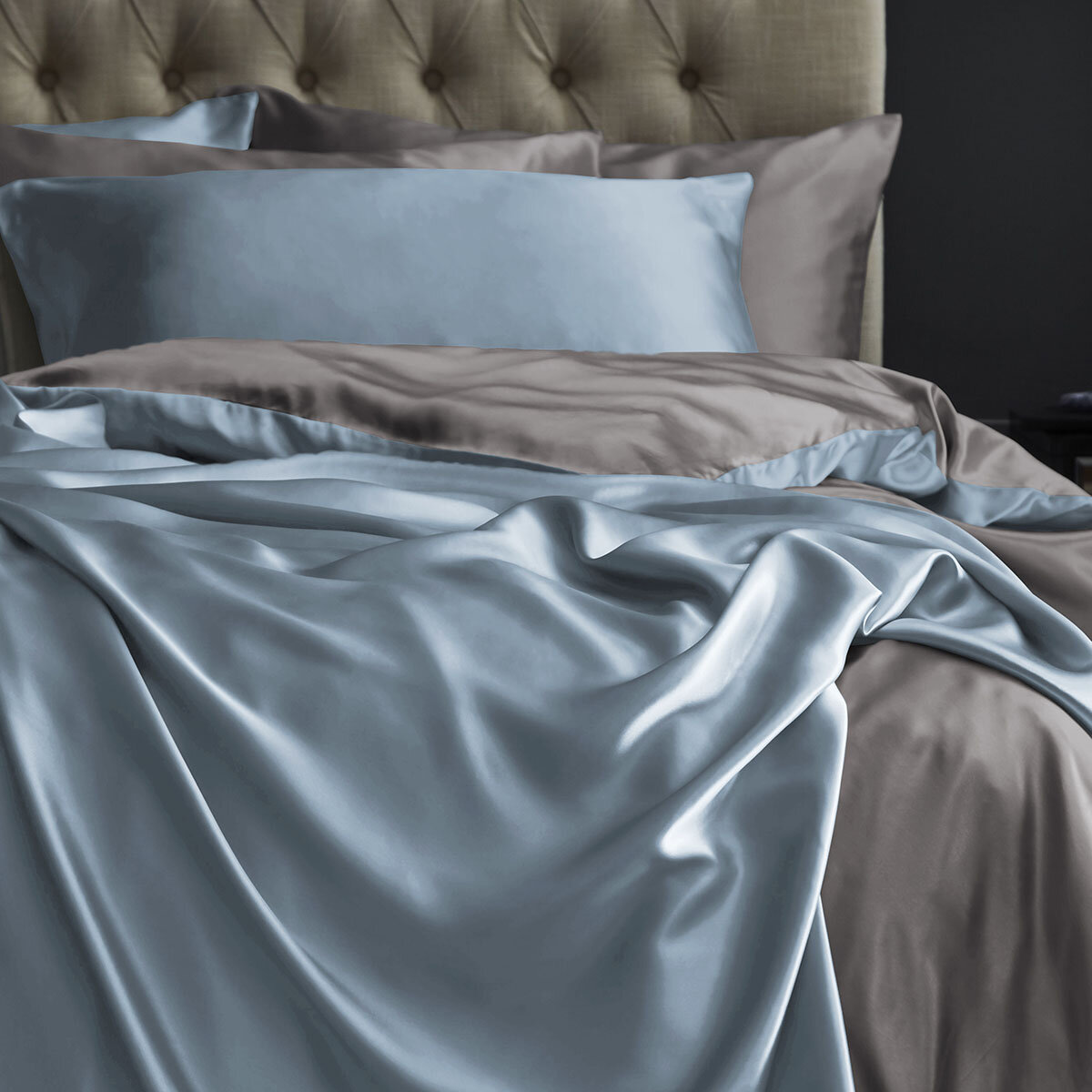 Постельное белье 2 спальное Mona Liza "Топаз" наволочки 50*70 и 70*70 тенсел/лиоцелл (небесный/т. серый)