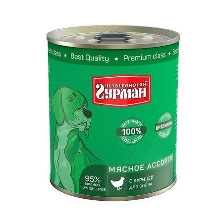 Четвероногий гурман 6 шт по 340 г влажный корм для собак мясное ассорти с курицей